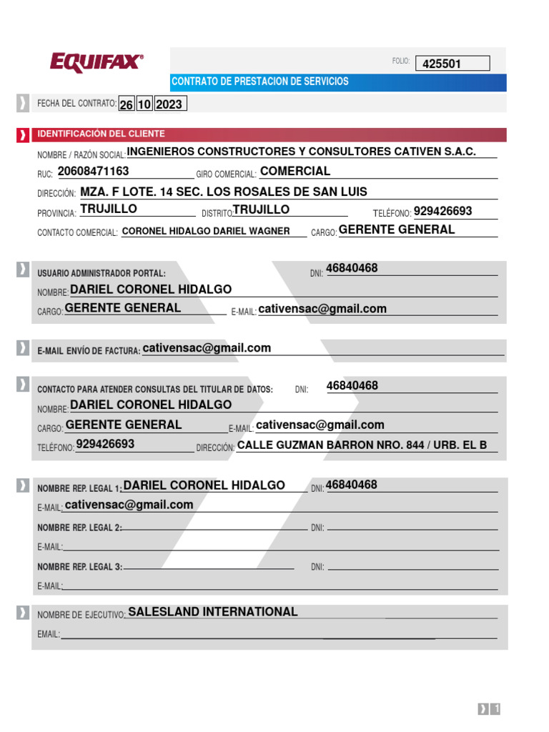Contrato de Servicios Equifax Perú | PDF