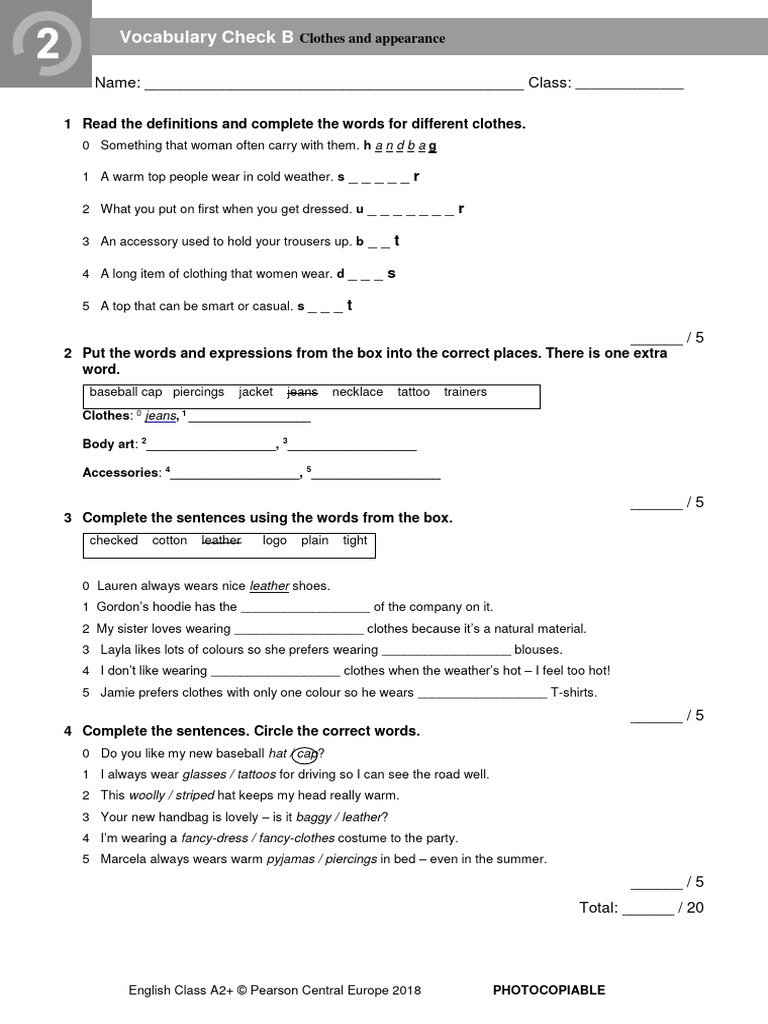 ECA2+ - Tests - Vocabulary Check 2B - 2018 | PDF