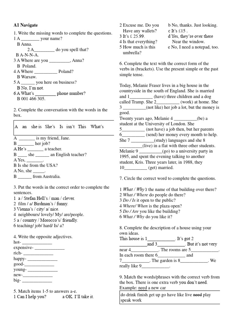 A1 Final Test | PDF | Linguistics