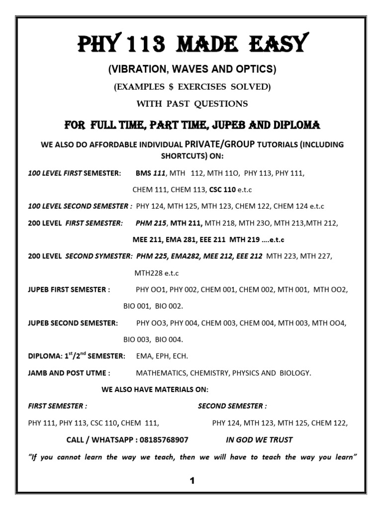 PHY 113 Complete PDF-1 | PDF | Oscillation | Damping