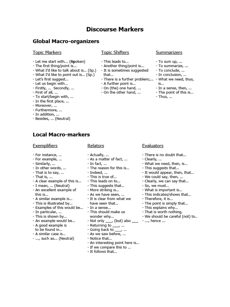 Discourse Markers | PDF