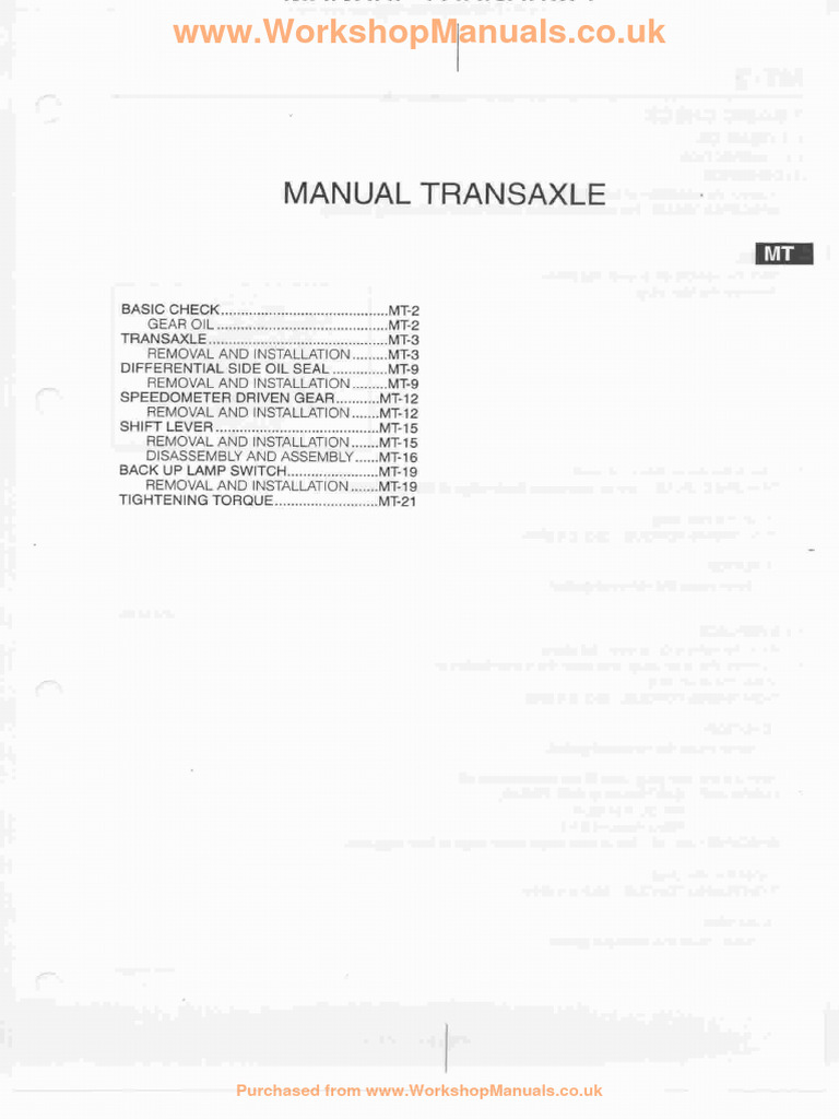 Daihatsu YRV Service Manual - Manual Transmission MT | PDF
