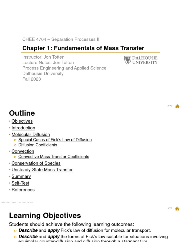 CHEE 4704 - Chapter 1 - Fundamentals of Mass Transfer | PDF