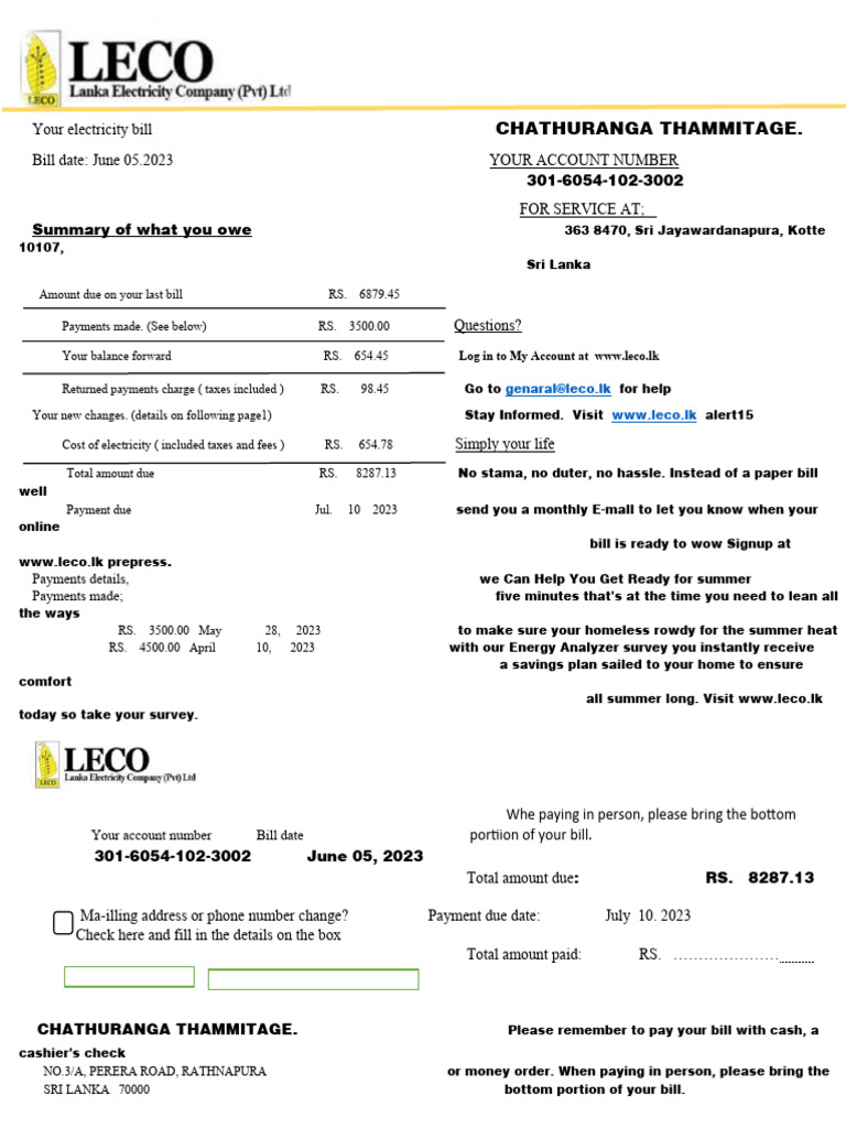 LECO Electricity Bill Summary | PDF