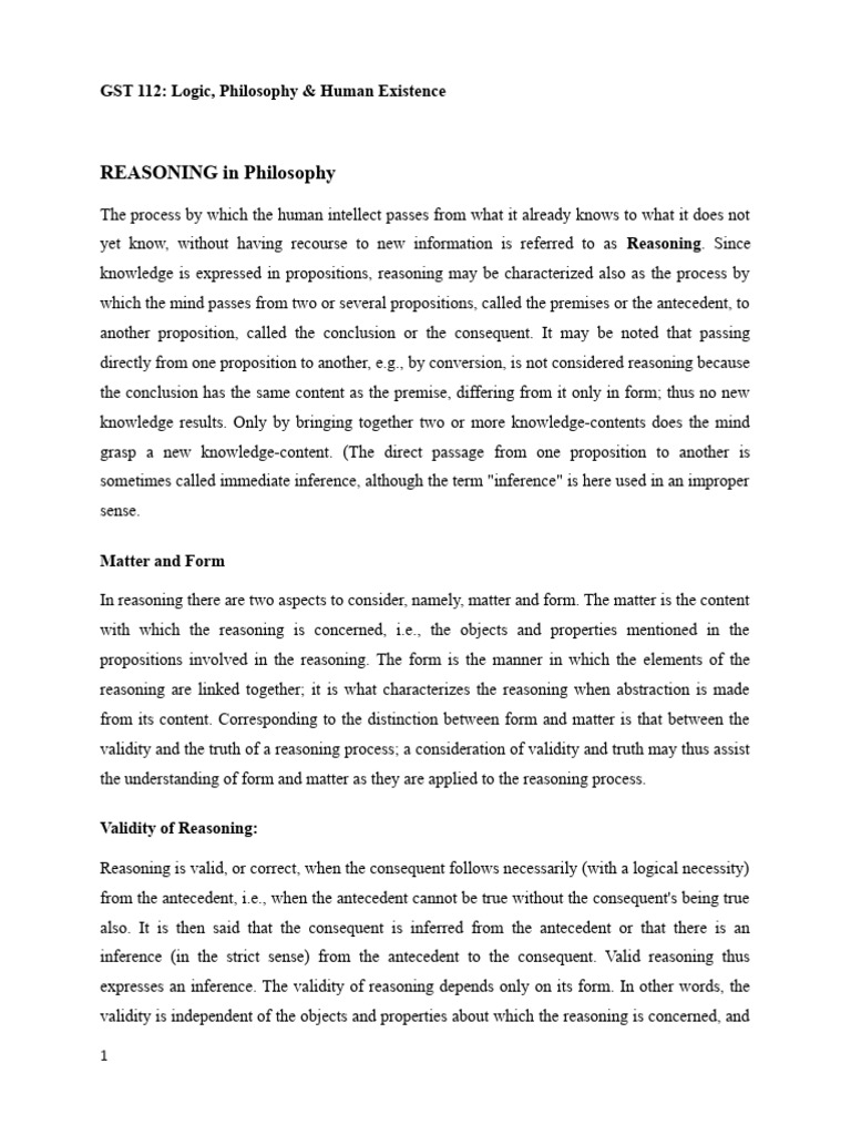 REASONING in Philosophy | PDF