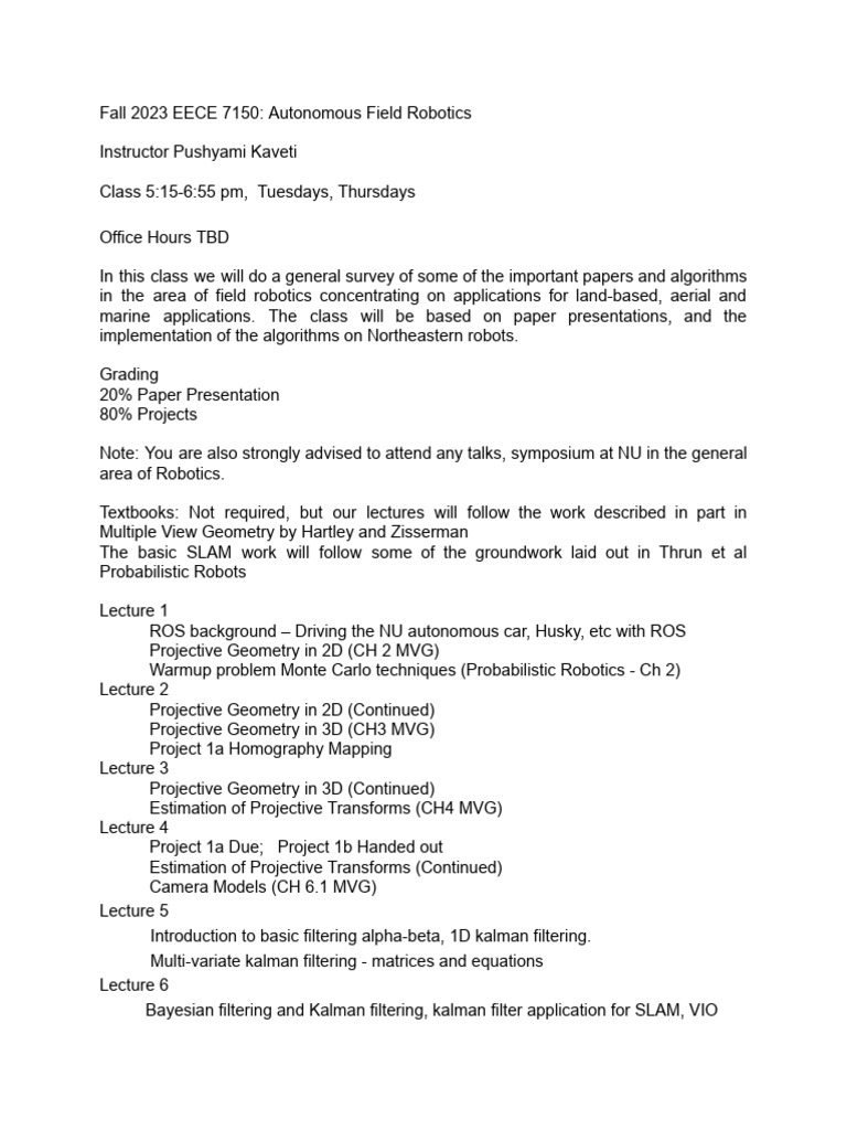 Syllabus 7150 Fall2023 | PDF | Computer Vision | Computer Science