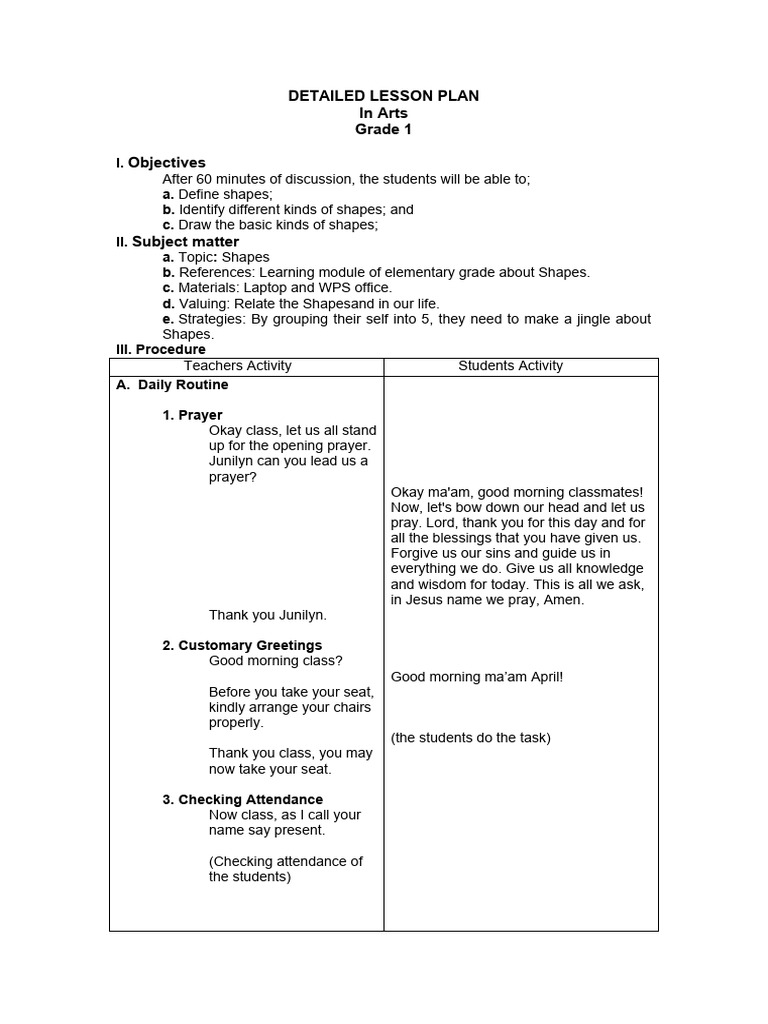 DETAILED LESSON PLAN Arts | PDF DETAILED LESSON PLAN Arts | PDF