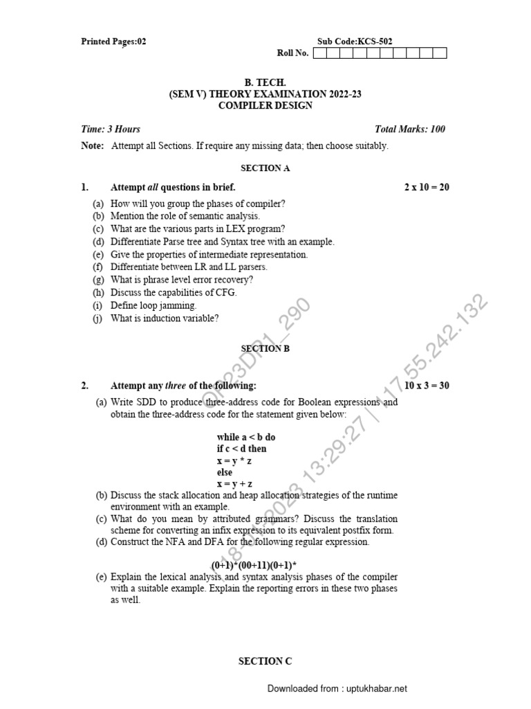 Compiler Design Kcs502 2022 | PDF