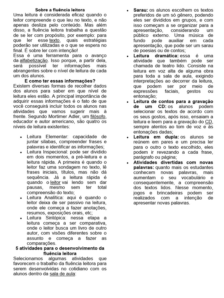 Texto Fluencia | PDF | Fluência | Alfabetização Texto Fluencia | PDF | Fluência | Alfabetização