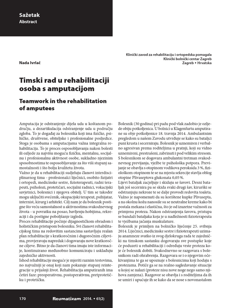 Timski Rad U Rehabilitaciji Amputiraca | PDF