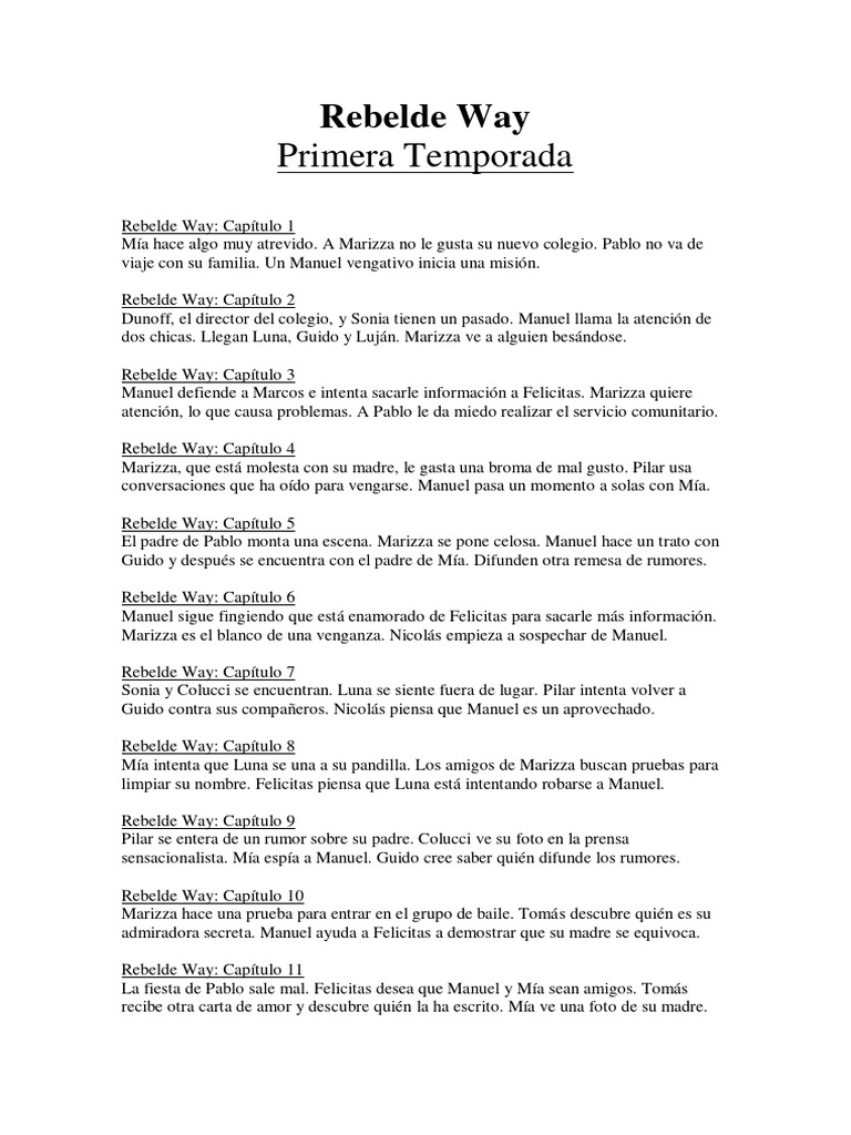 Rebelde Way Primera Temporada | PDF | Programas de televisión | Drama ...