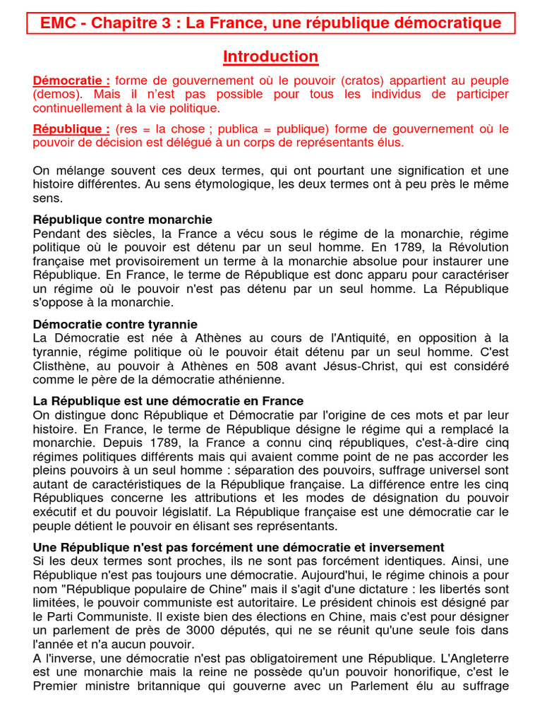 La France : République et Démocratie | PDF | Politique | Sciences sociales