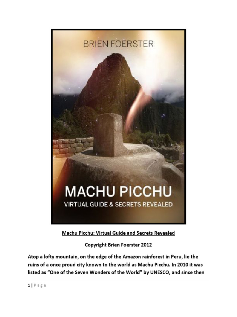 Machu Picchu Book by Brien Foerster FIRST CHAPTER | PDF | Inca Empire ...