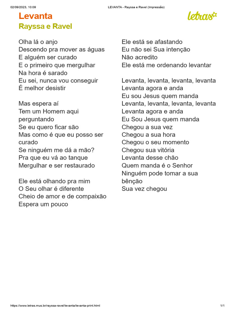 LEVANTA - Rayssa e Ravel (Impressão) | PDF