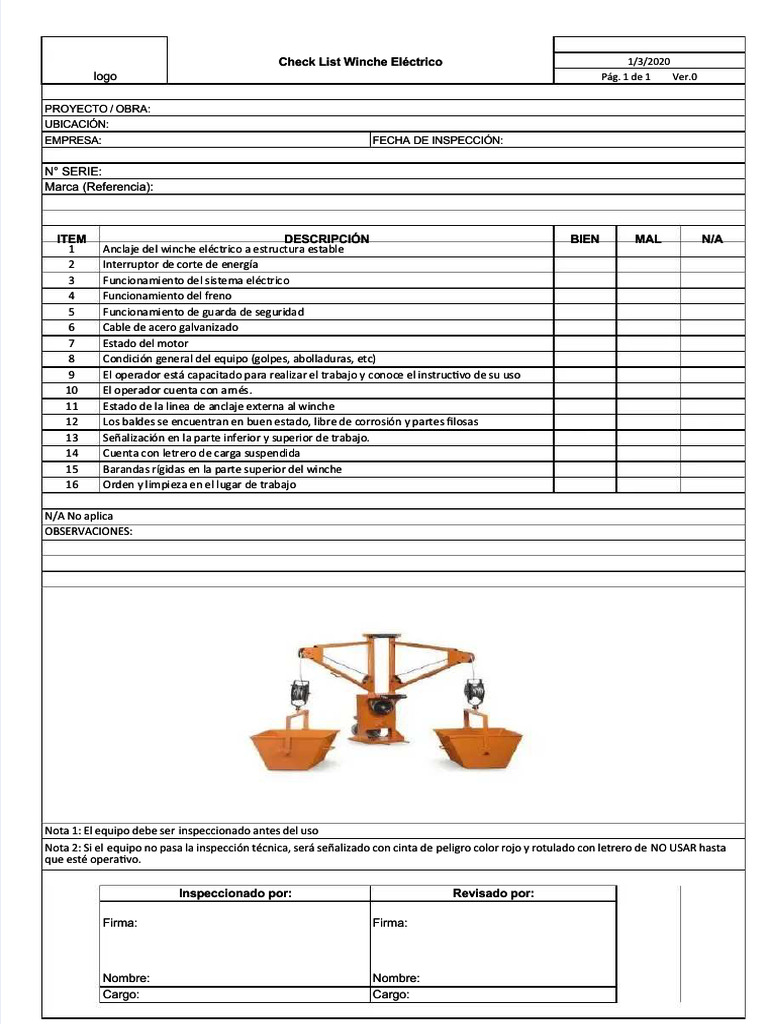 Check List Winche Electrico | PDF