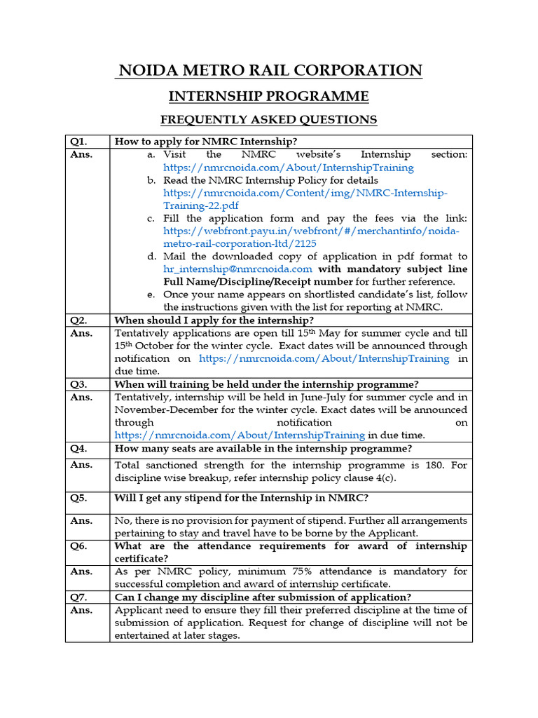 Internship FAQs | PDF