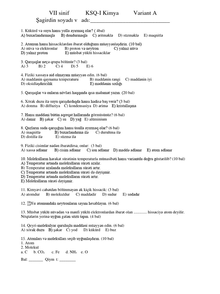 7-Ci sinif-KSQ-1-Avar | PDF