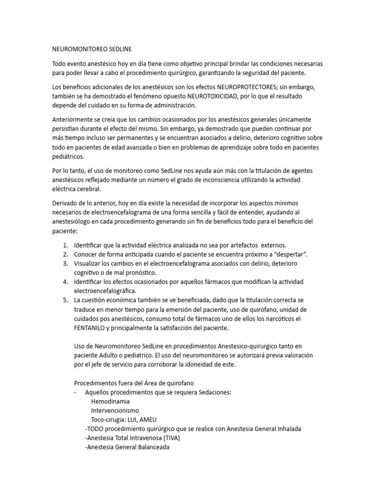 Neuromonitoreo SedLine en Anestesia | PDF | Anestesia | Cuidado de la salud