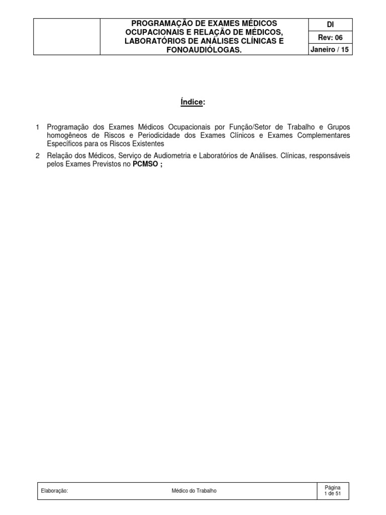 Programação de Exames do PCMSO | PDF | Terapia ocupacional ...
