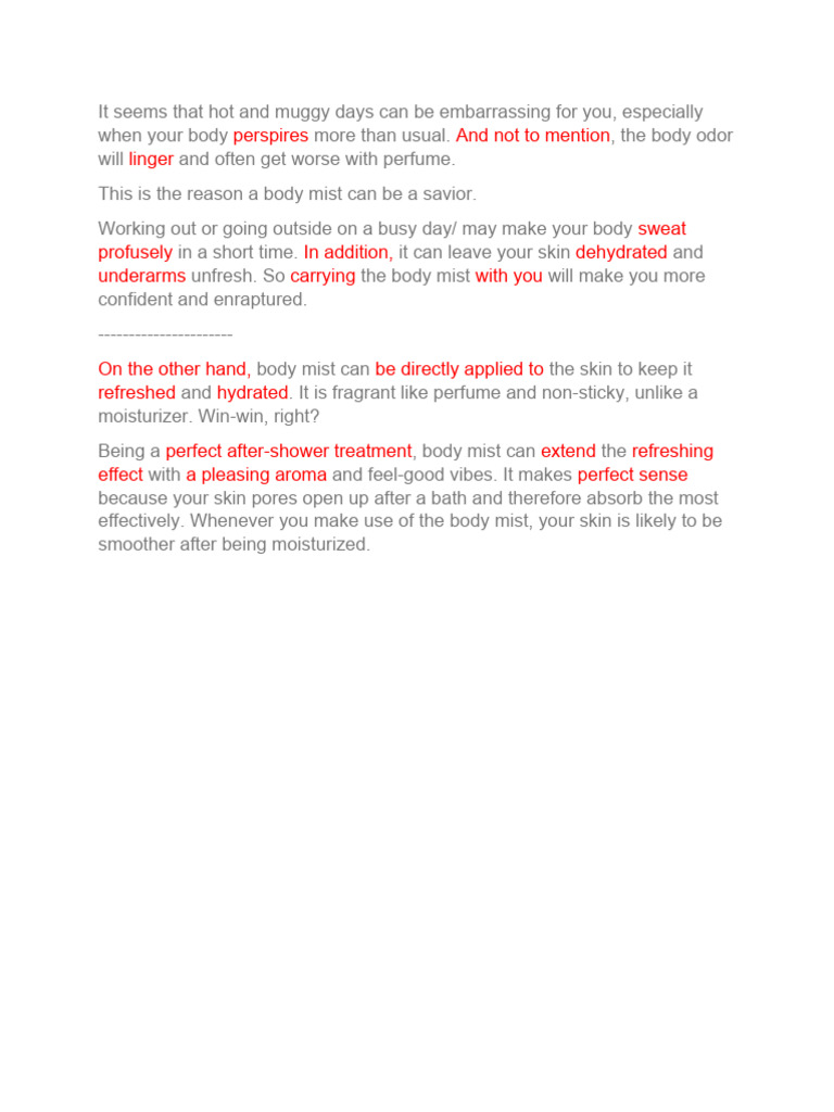 Benefits of Using Body Mist Daily | PDF