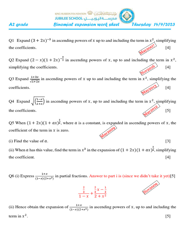 Binomial Expansion Work Sheet | Download Free PDF | Mathematics | Algebra