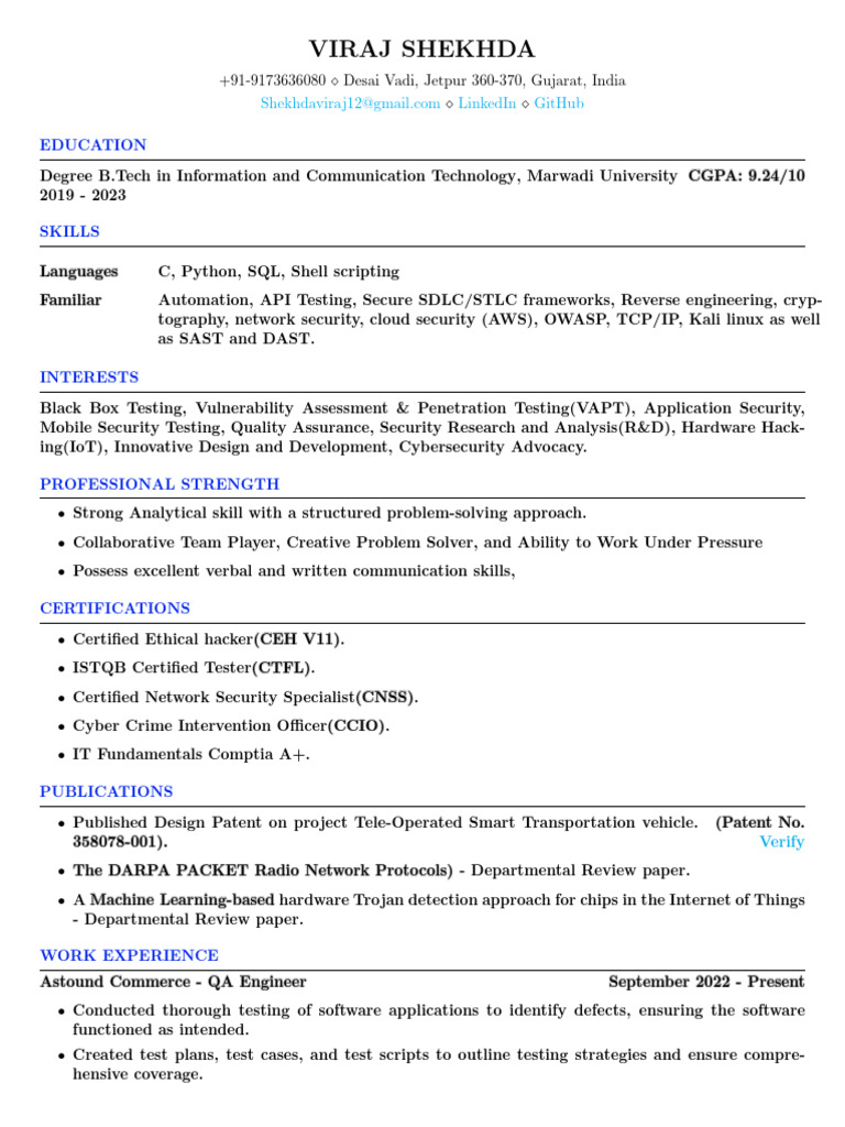 Virajshekhda Resume Updated | PDF | Computer Security | Security