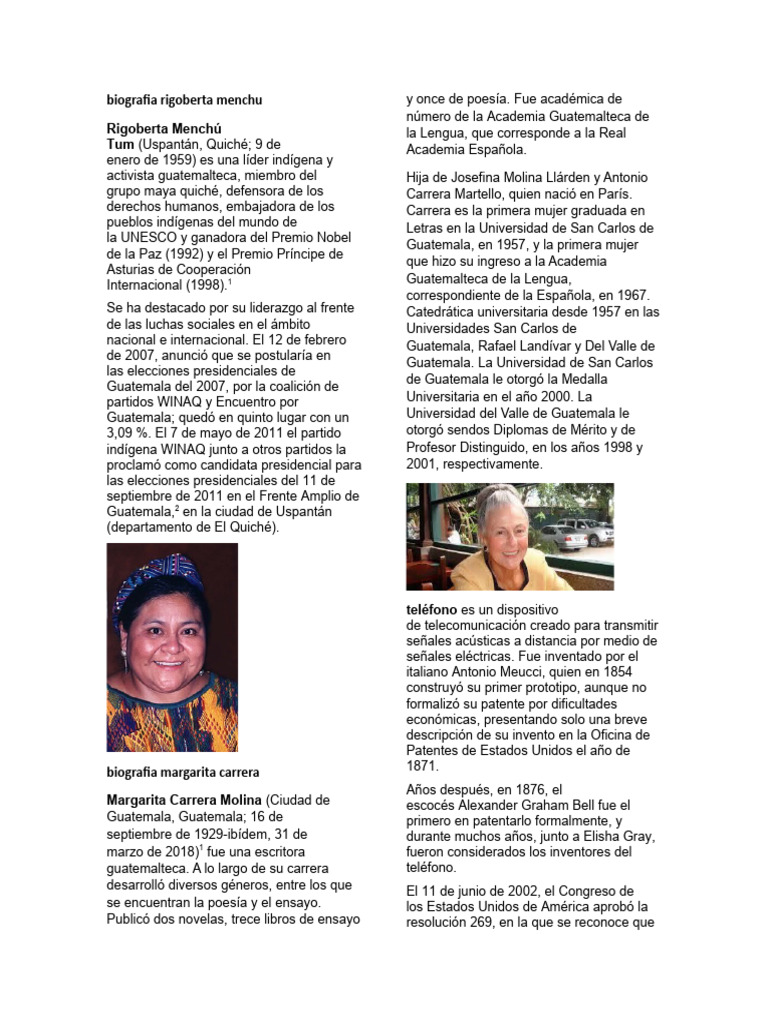 Biografia Rigoberta Menchu | PDF | Teléfono | Tecnología de información ...