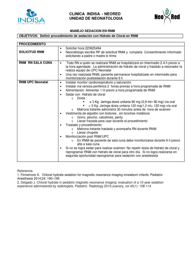 Protocolo - Sedación en RNM (2019) | PDF | Cuidado de la salud | Especialidades Medicas