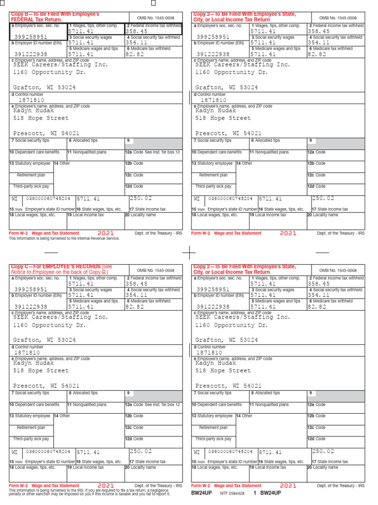 Copy B-To Be Filed With Employee's FEDERAL Tax Return. Copy 2-To Be Filed With Employee's State ...