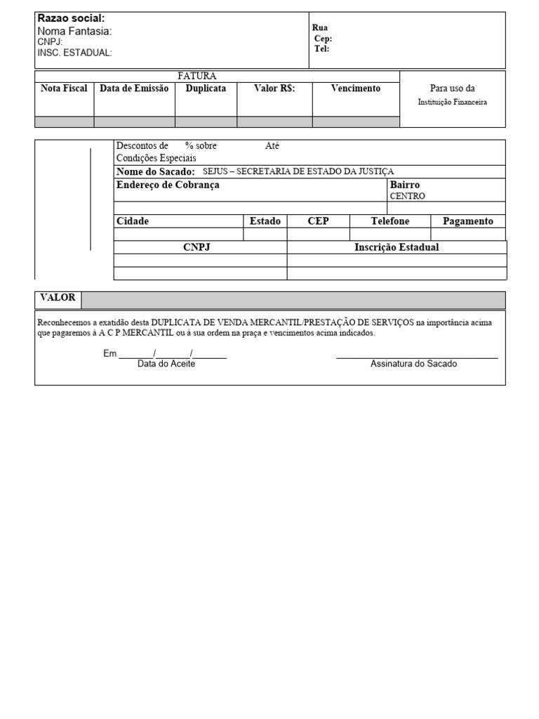 Modelo Duplicata Word | PDF