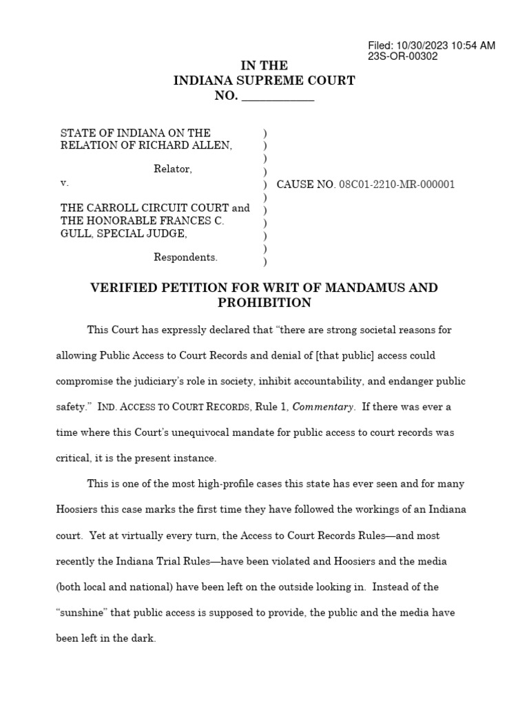 Richard Allen - Petition For Writ of Mandamus An | PDF | Writ Of Prohibition | Mandamus