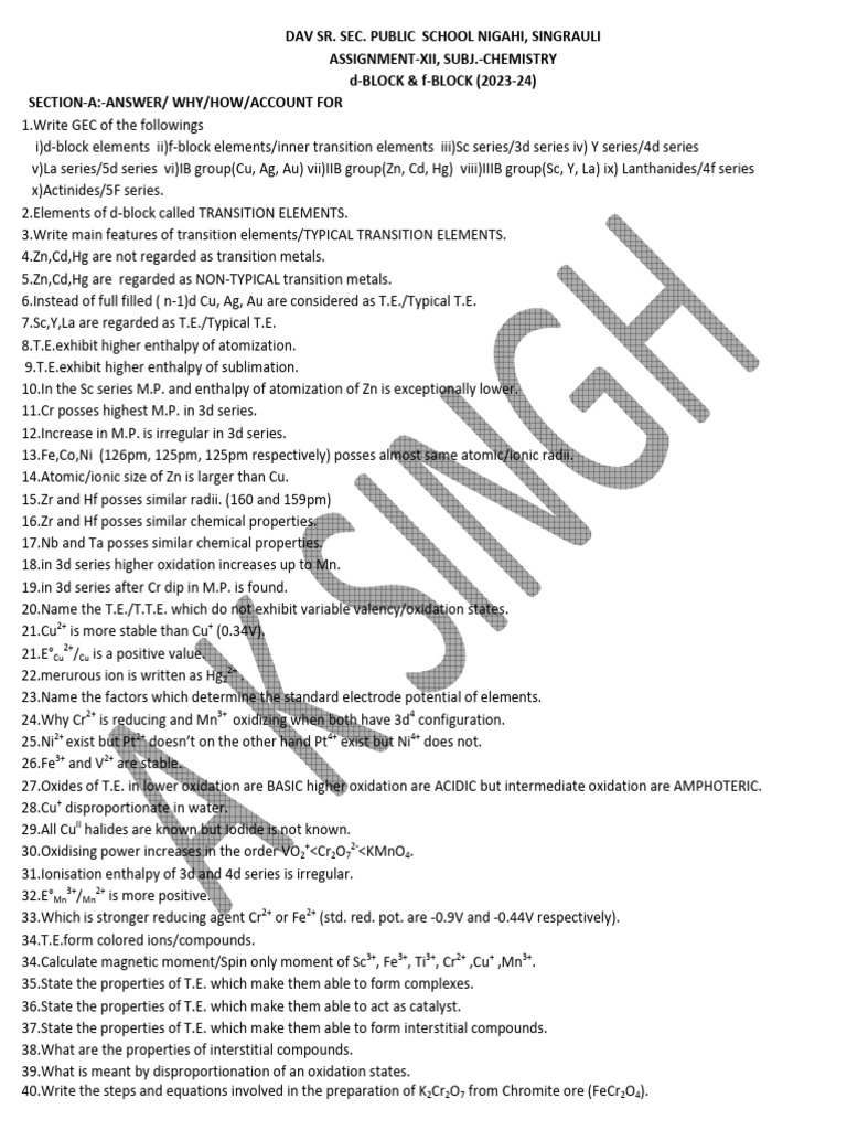 XII D-Block & F-Block | PDF