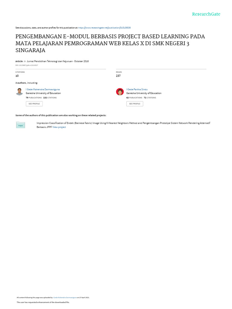 Pengembangan E-Modul Berbasis Project Based Learni | PDF