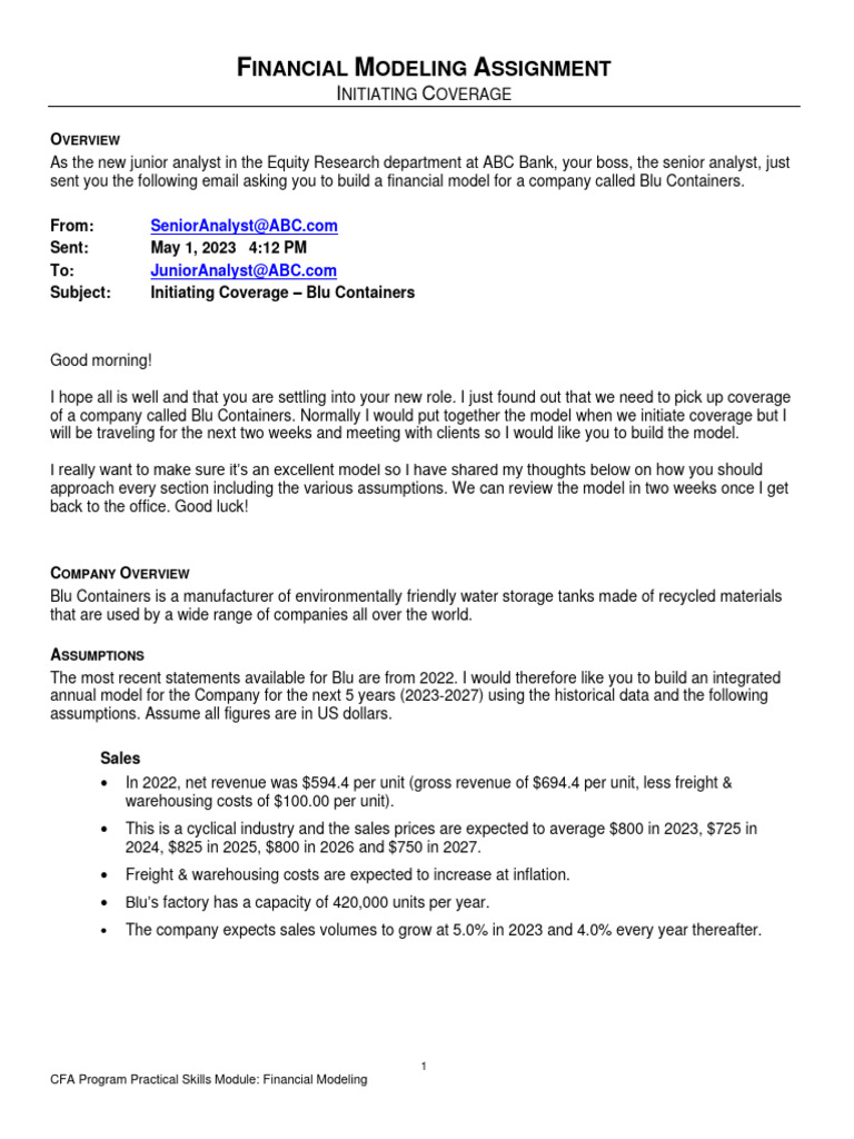 Blu Containers Model - Assignment | PDF