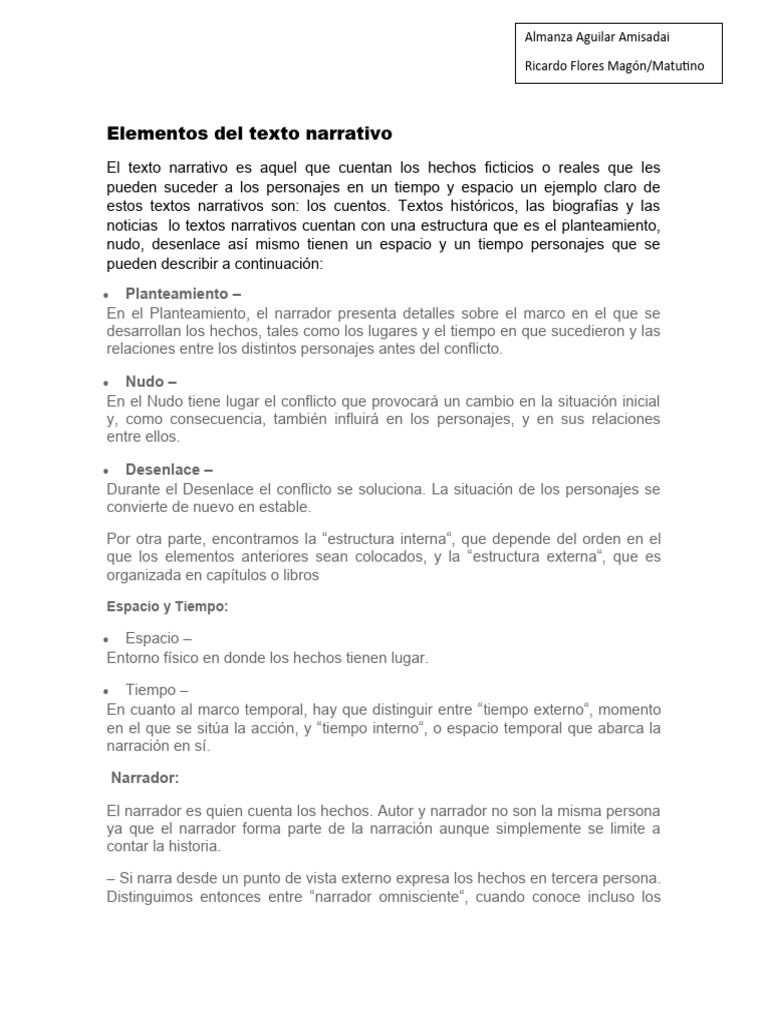 Elementos Del Texto Narrativo | PDF | Narración Elementos Del Texto Narrativo | PDF | Narración
