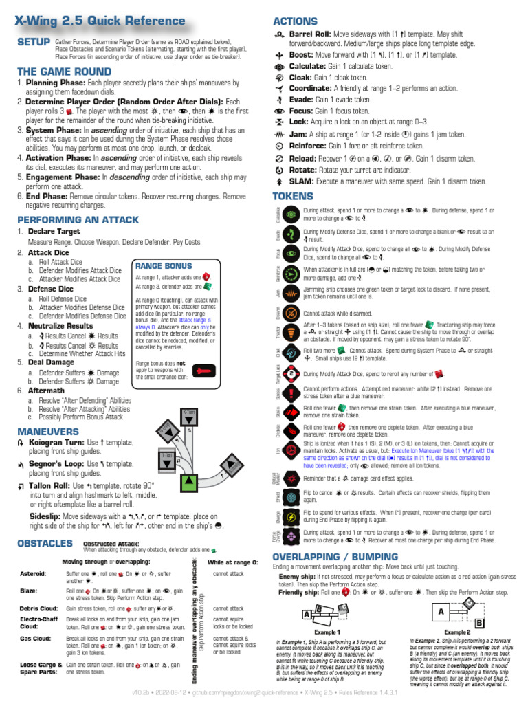 X-Wing Quick Reference - Lettersize | PDF