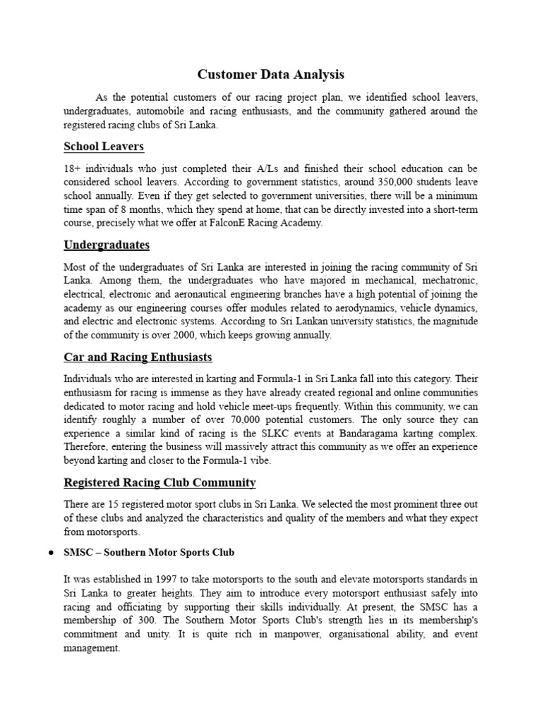 Customer Data Analysis | PDF | Motorsport | Fédération Internationale ... Customer Data Analysis | PDF | Motorsport | Fédération Internationale ...