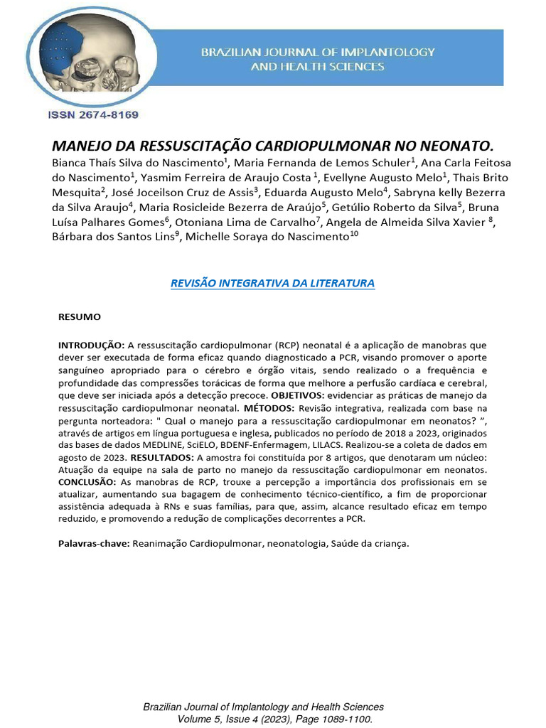 Manejo de RCP em Neonatos: Práticas e Eficácia | PDF | Enfermagem ...