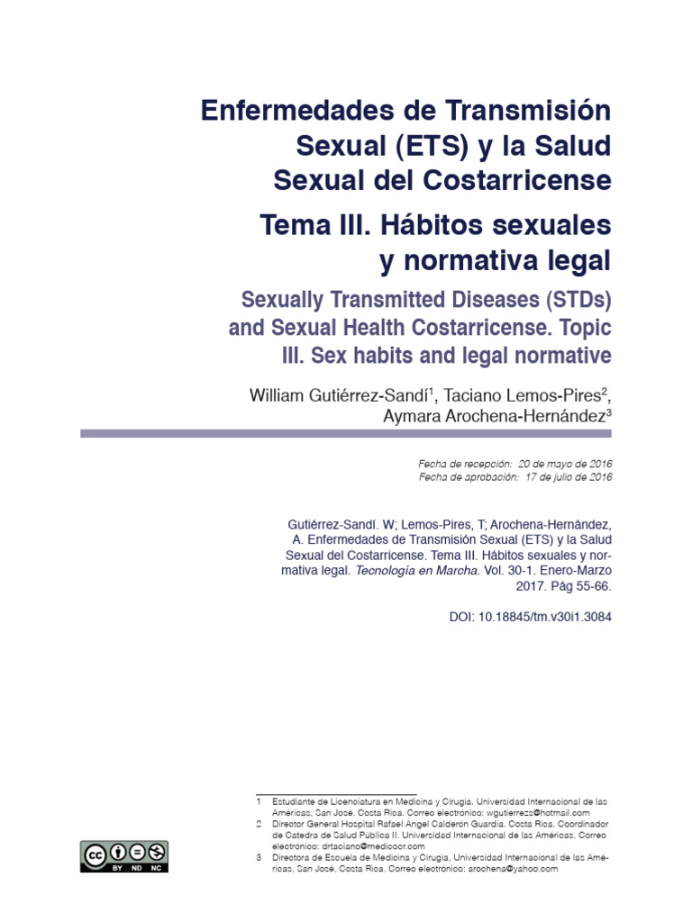 Enfermedades de Transmisión Sexual (ETS) y La Salud Sexual Del Costarricense Tema III. Hábitos ...