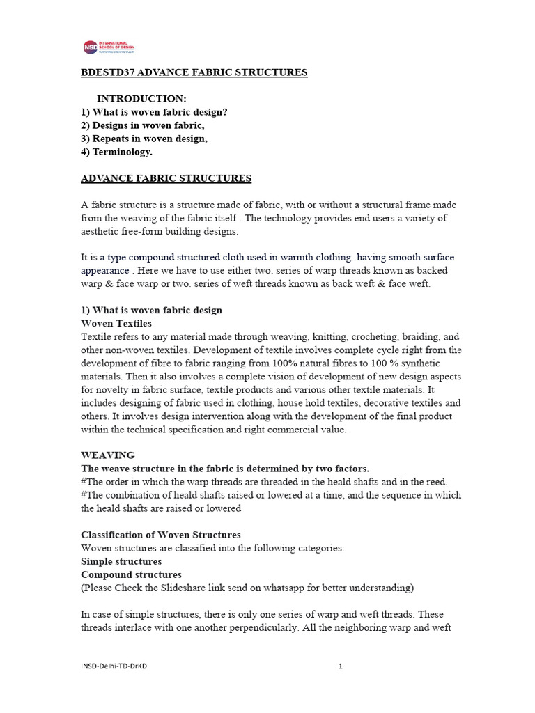 Bdestd37 Advance Fabric Structures | PDF | Weaving | Loom
