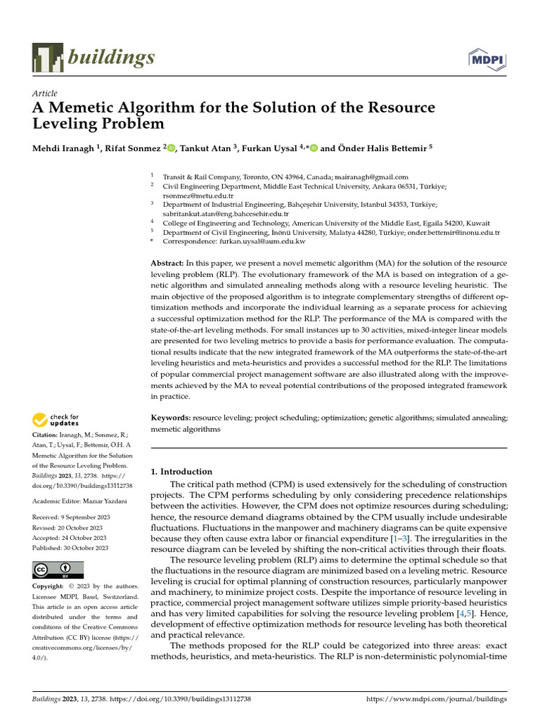 A Memetic Algorithm For The Solution Of The Resource Leveling Problem Download Free Pdf 9168