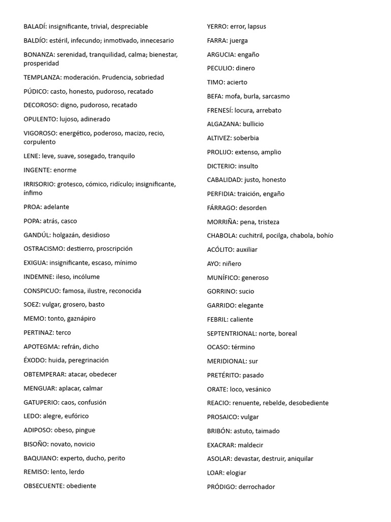 Sinónimos y Antónimos en Español | PDF
