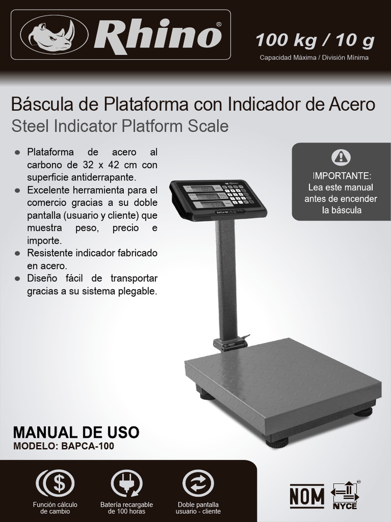 Manual Báscula de Plataforma 100kg | PDF | Balanza | Bienes manufacturados