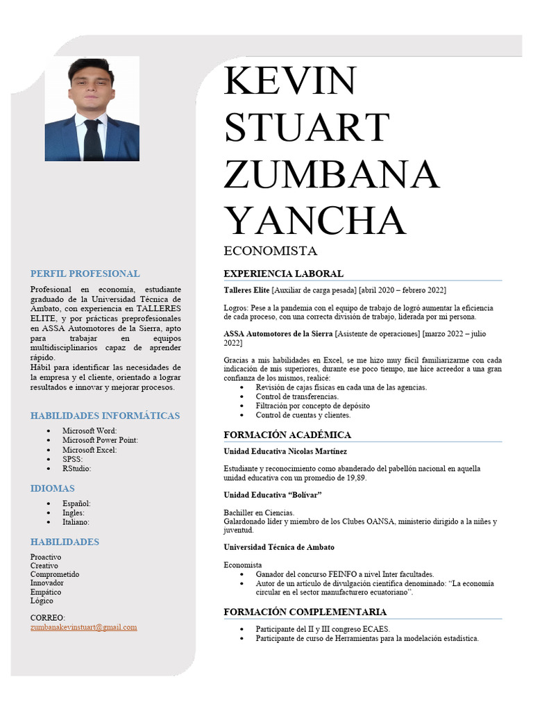 Kevin Stuart Zumbana Yancha - CV | PDF