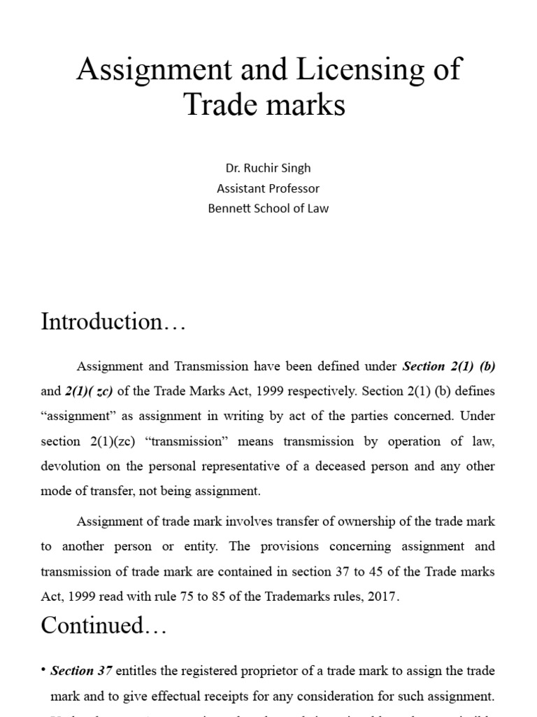 Assignment and Licensing of Trade Marks | PDF | Trademark | Assignment ...