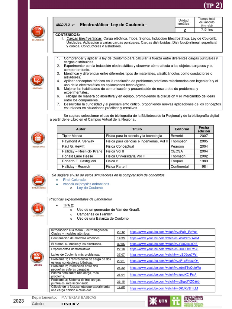2023 - TP2 - Carga Electrica-Ley de Coulomb (v1) | PDF | Electrostática | Fuerza