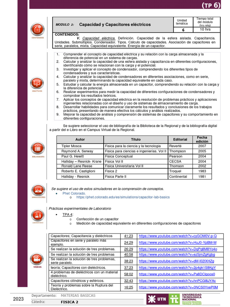 2023 - TP6 - Capacidad y Capacitores Eléctricos (v1) | PDF | Condensador | Capacidad