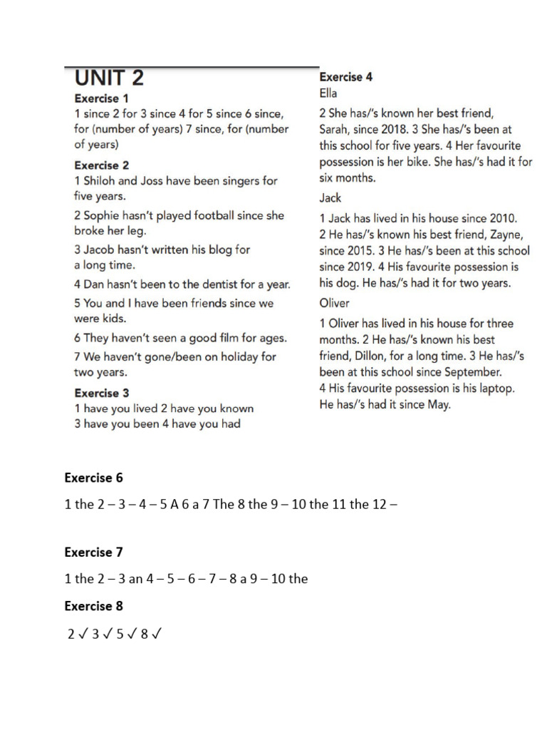 Workbook Answer Key Unite 2 | PDF