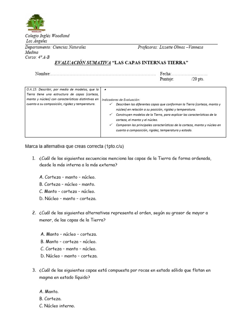 Evaluación de Capas Internas de la Tierra | PDF | Corteza (Geología ...