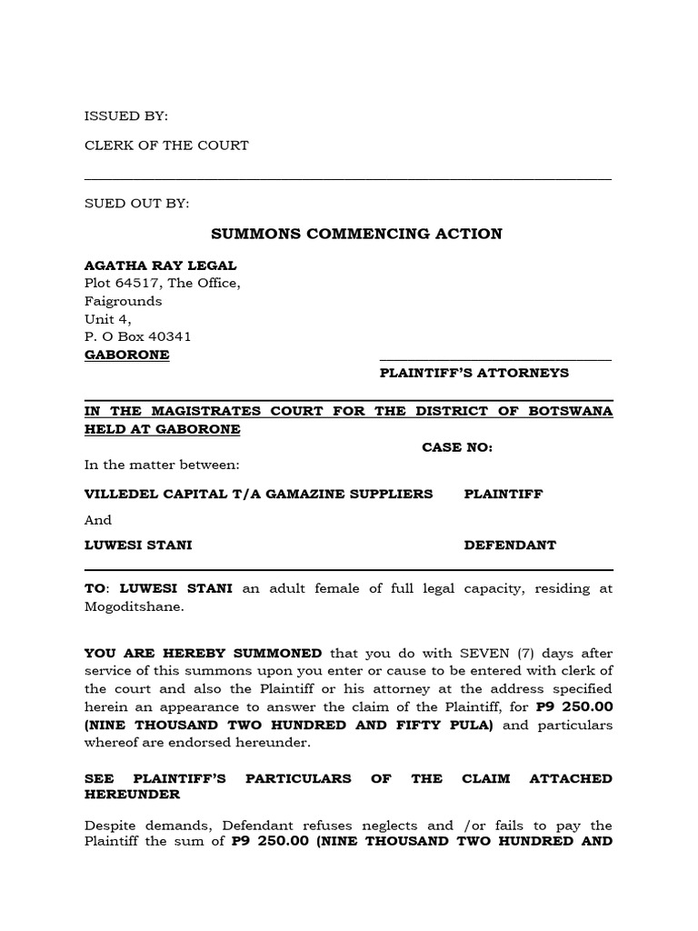 Summons Commencing Action - Gamazine Template | PDF | Summons | Lawsuit